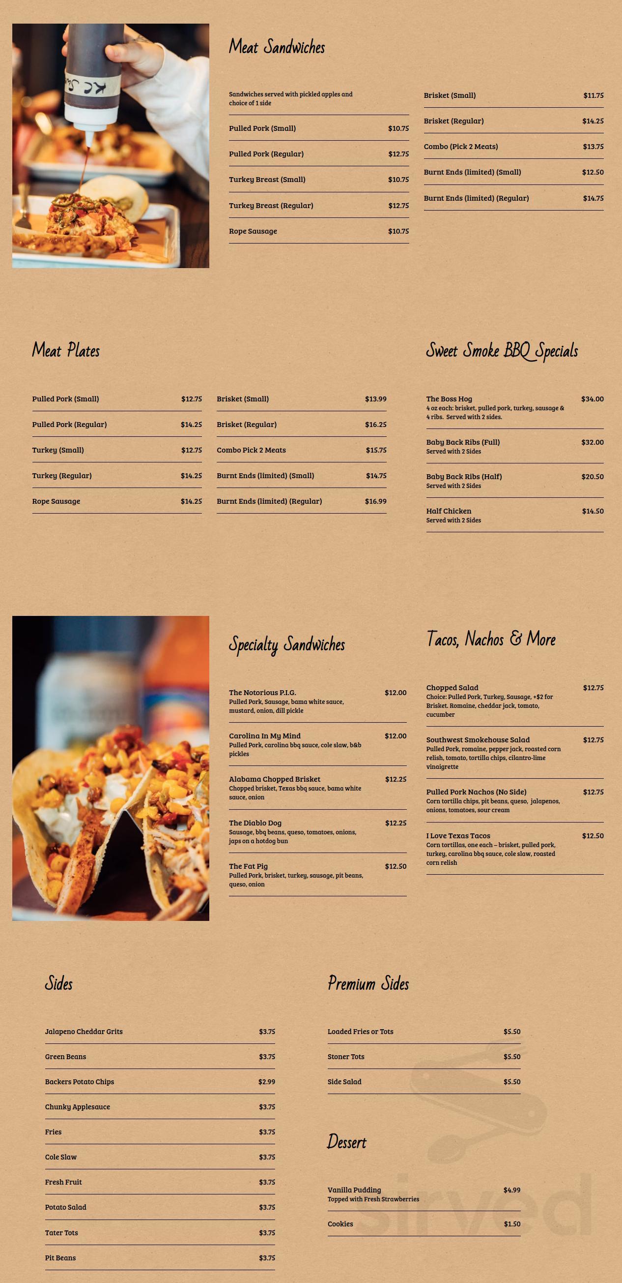 Menu for Sweet Smoke BBQ - Westside in Jefferson City, MO | Sirved