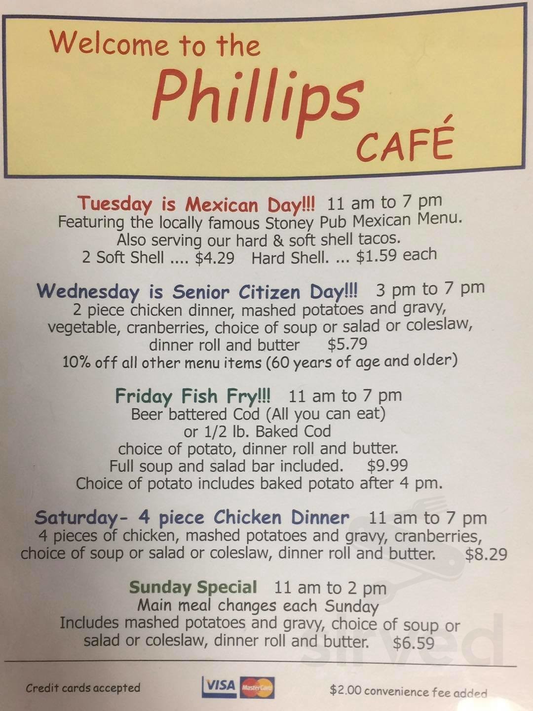 Phillip's Cafe & Catering menu in Phillips, Wisconsin, USA
