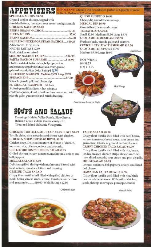 El Mezcal menu in Memphis, Tennessee, USA