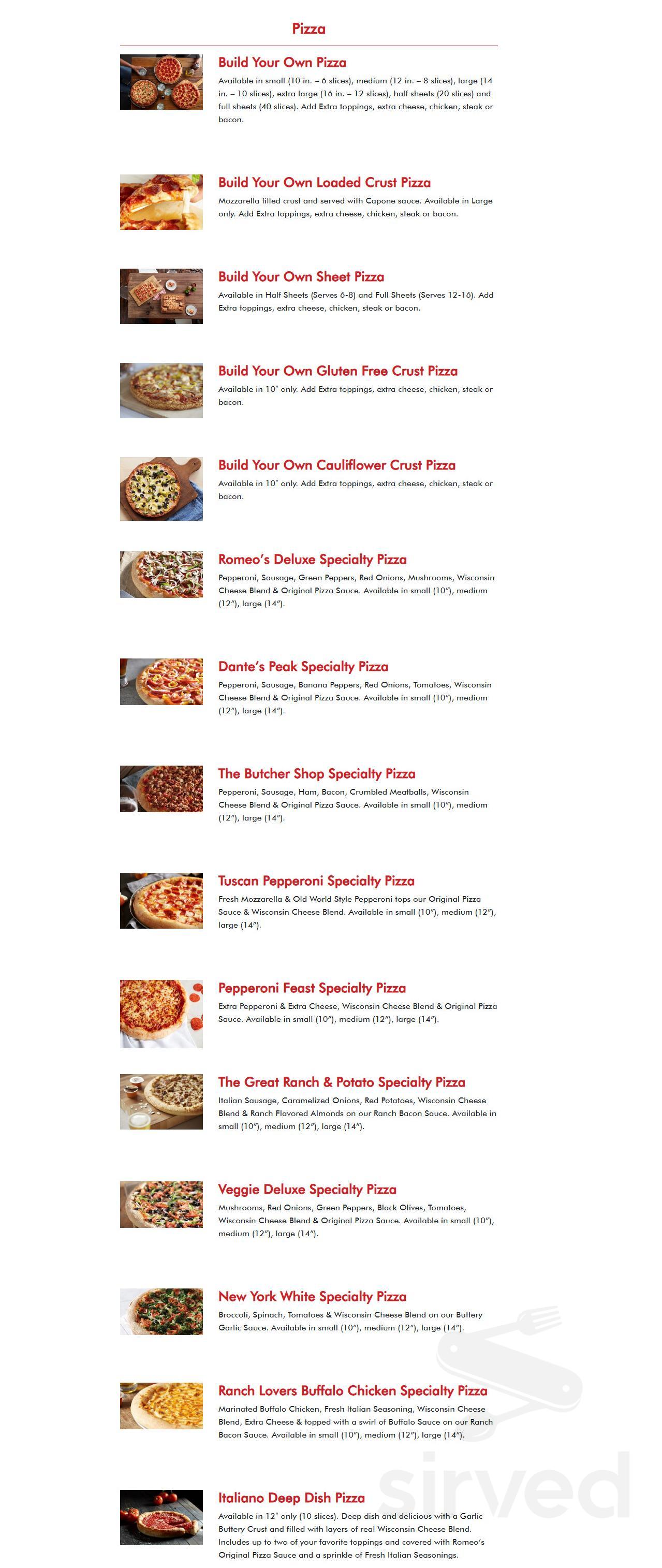 Menu - Cleveland OH's Romeo's Pizza | Sirved