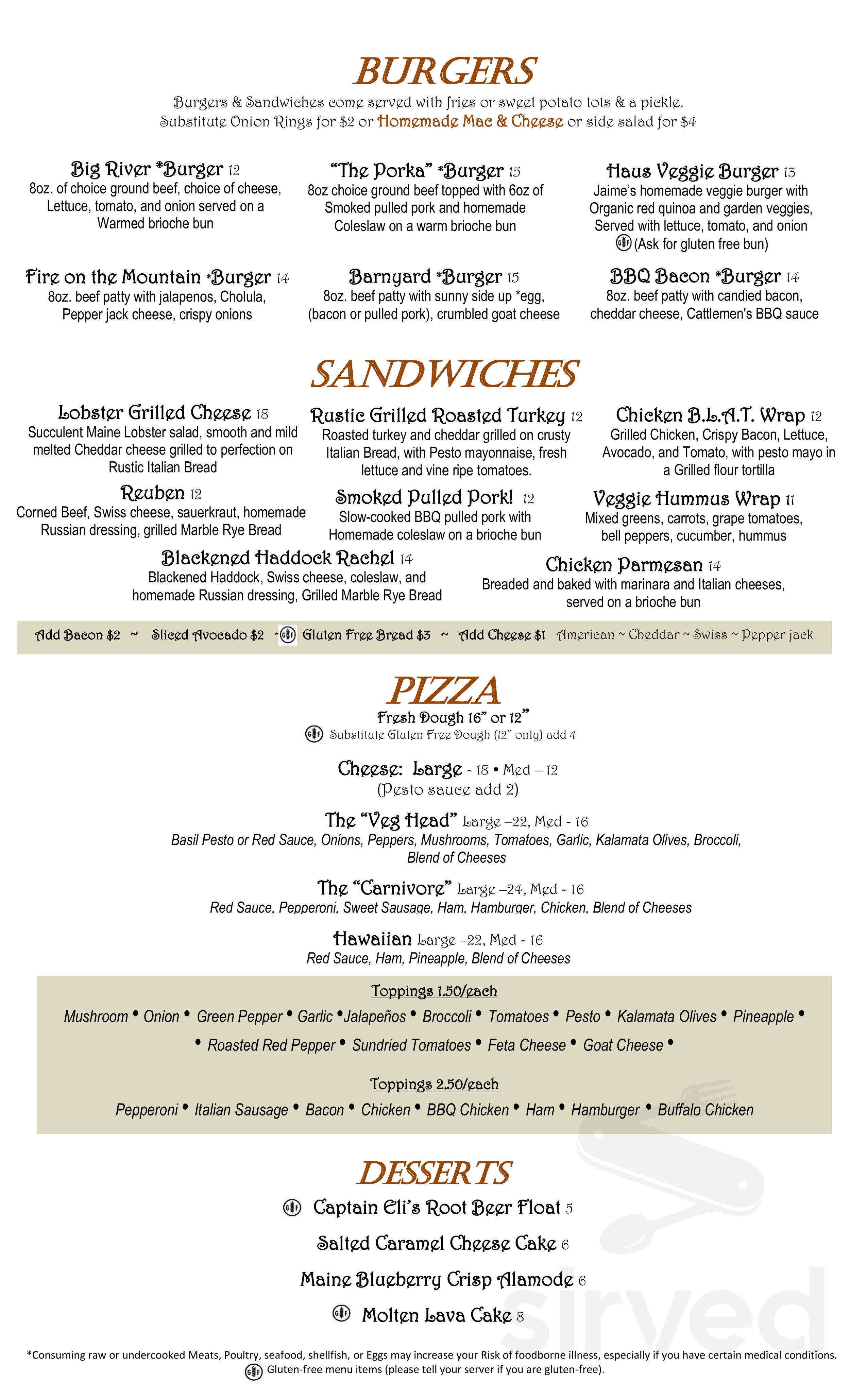 Shipyard Brew Haus - White Cap Lodge menus in Newry, Maine, United States