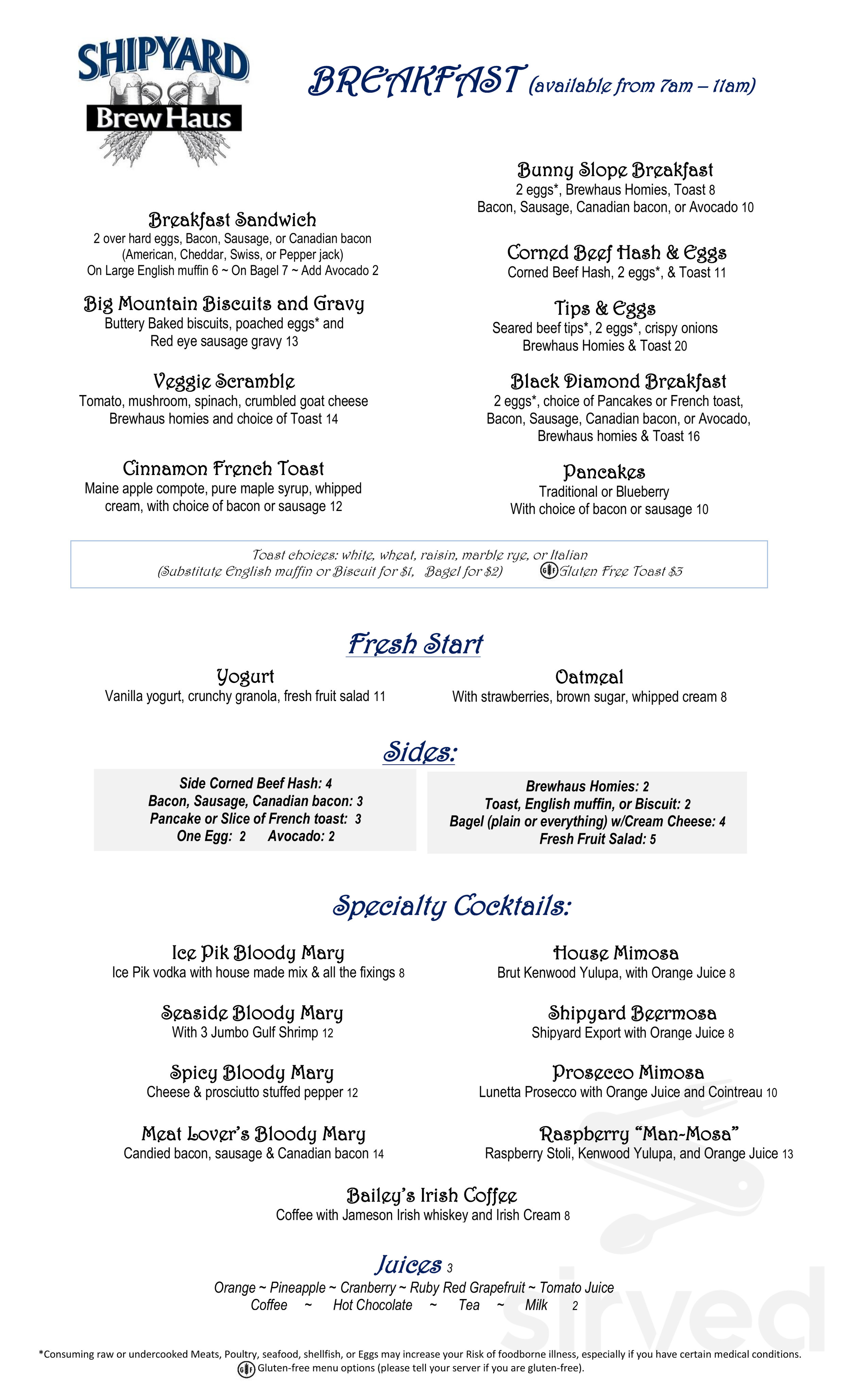 Shipyard Brew Haus - White Cap Lodge menus in Newry, Maine, United States