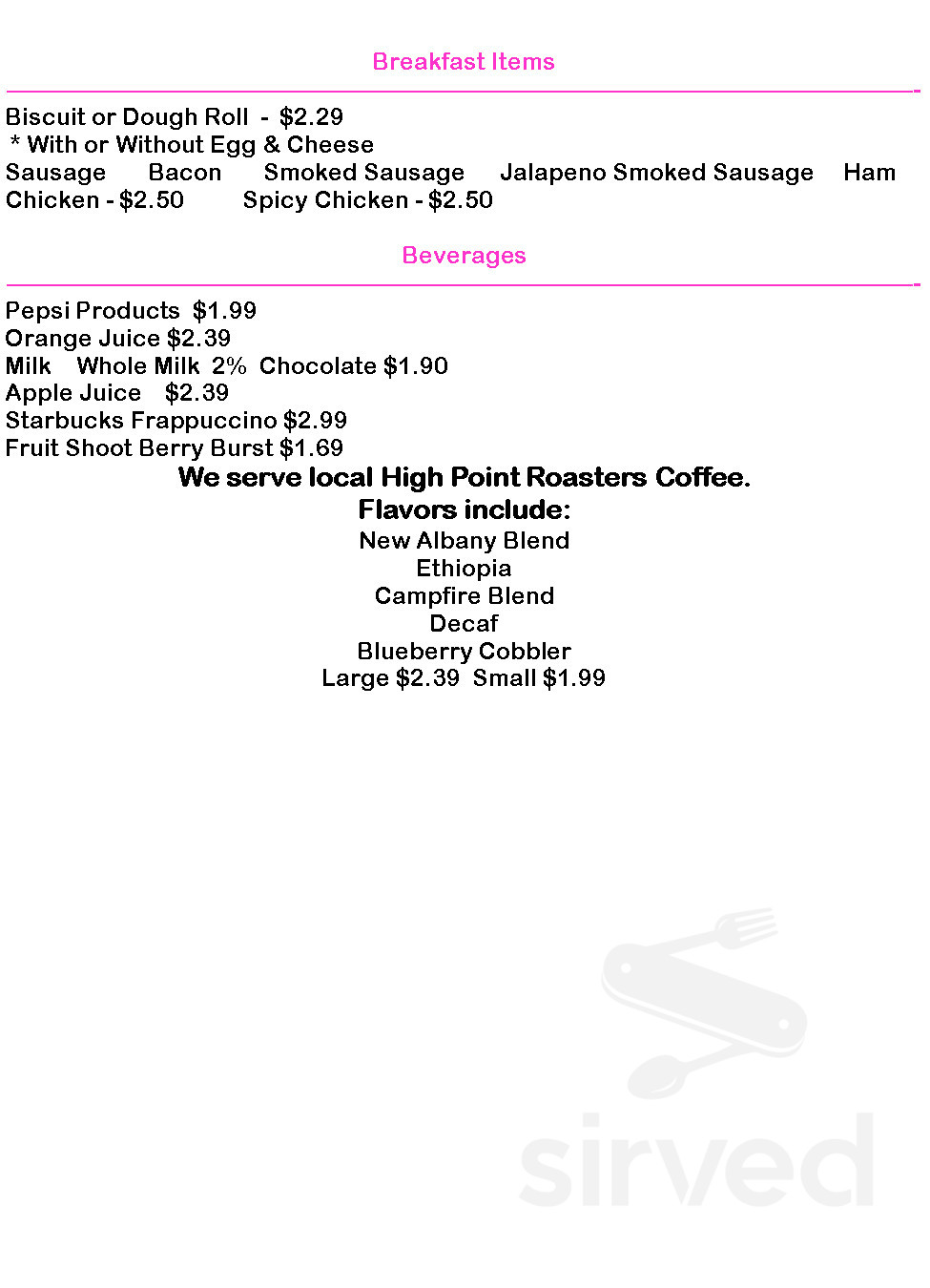 Scarlet's Donuts menu in New Albany, Mississippi, USA
