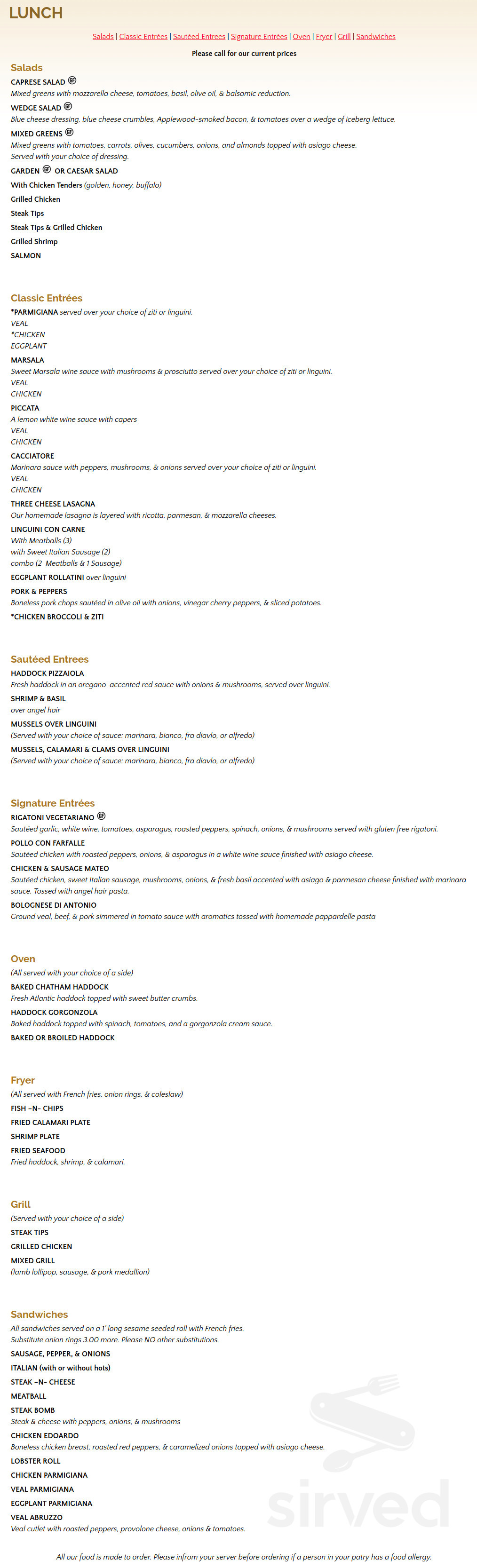 Scola's Restaurant menus in Dracut, Massachusetts, United States