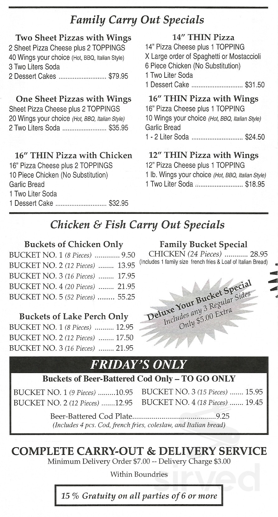 DeRango 's The Pizza King Restaurant & Sports Bar menus in Kenosha ...