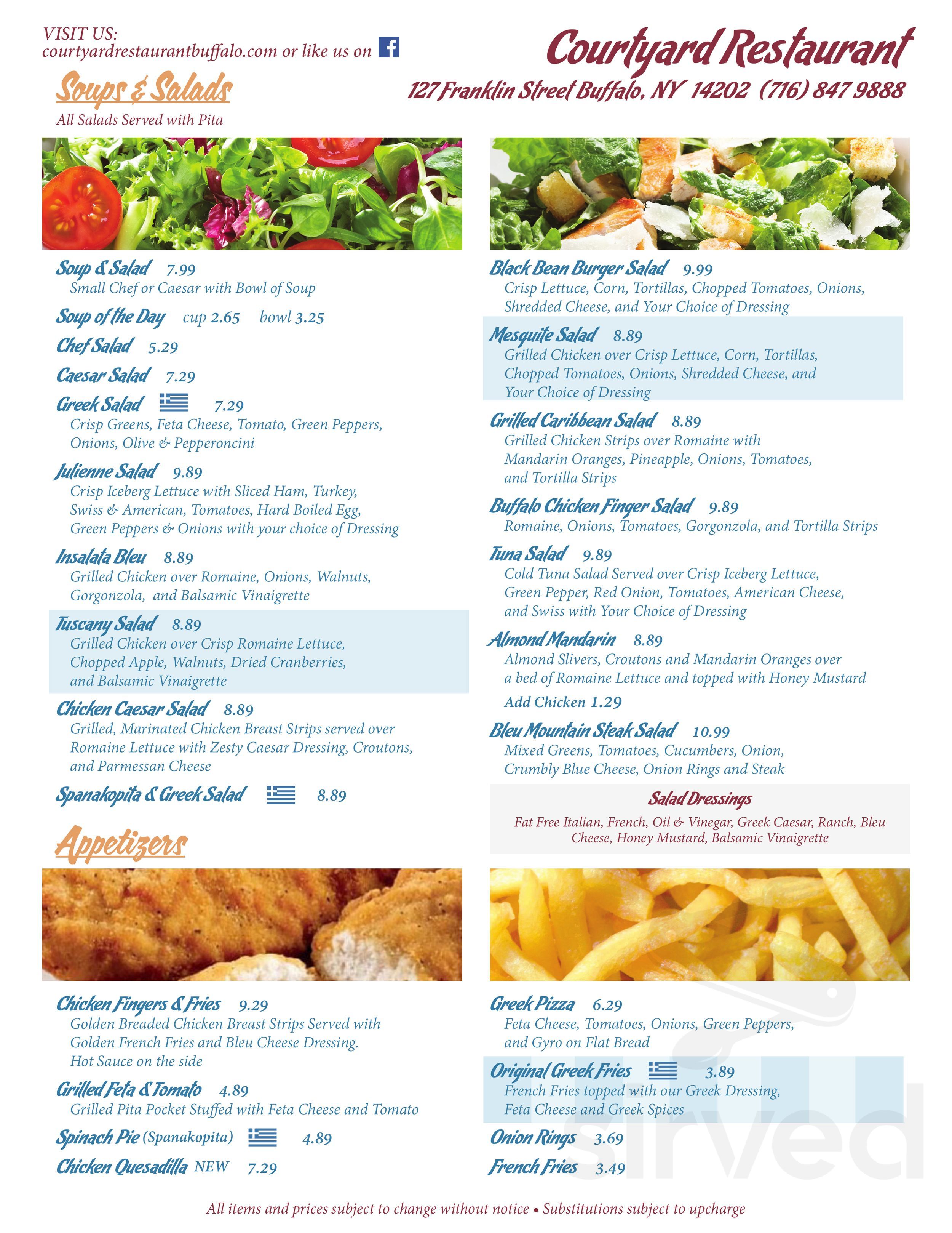 Courtyard Restaurant menu in Buffalo, New York, USA