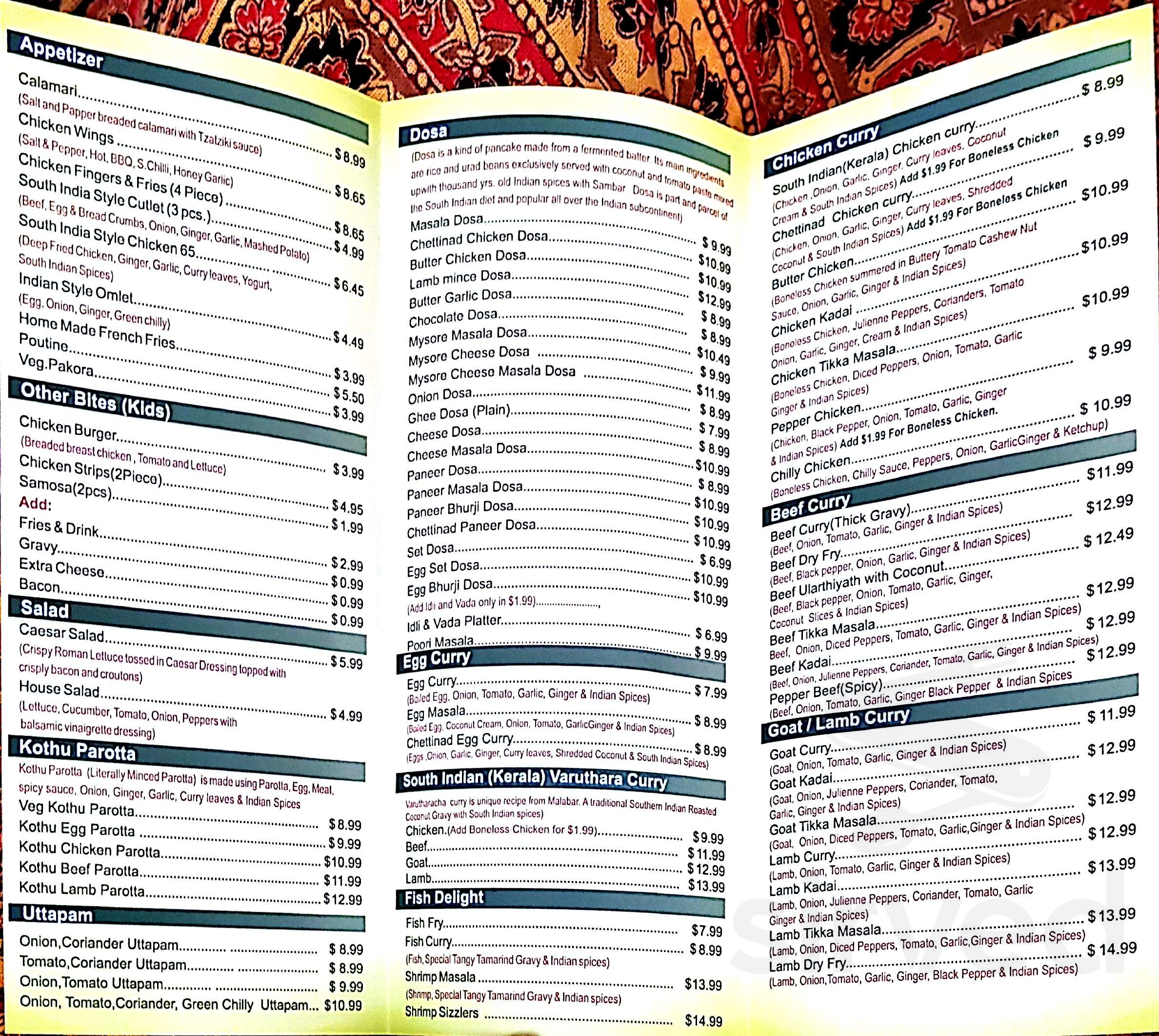 Menu - Winnipeg MB's Southern Spices | Sirved