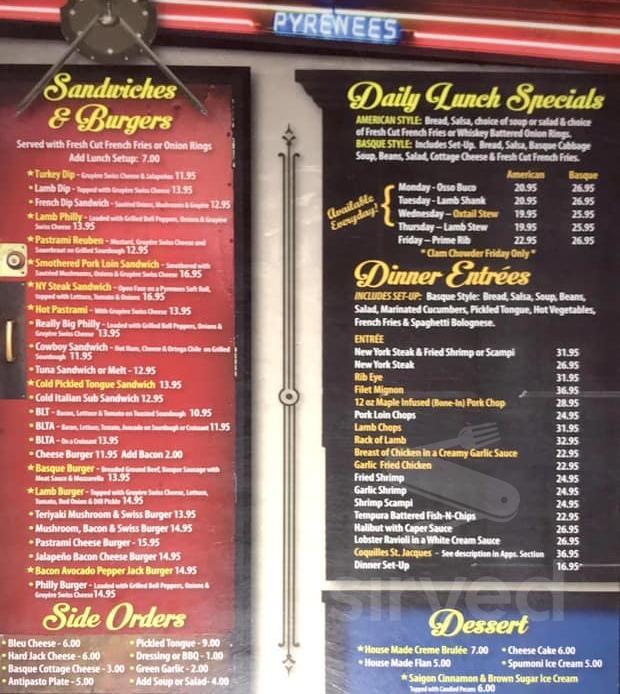 Pyrenees Cafe menu in Bakersfield, California, USA