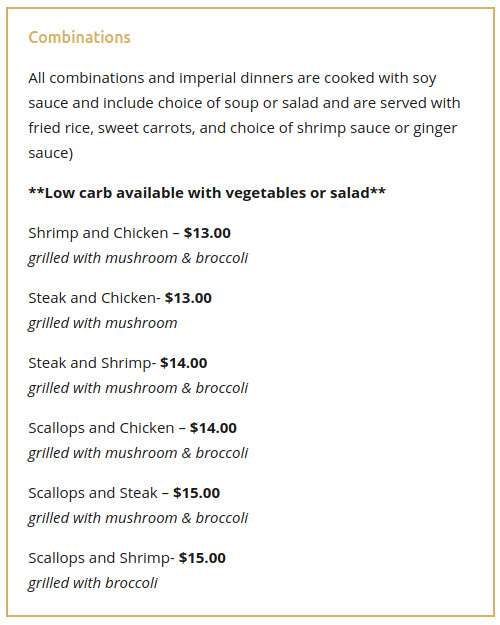 Nagano Japanese Restaurant menu in Conover, North Carolina, USA