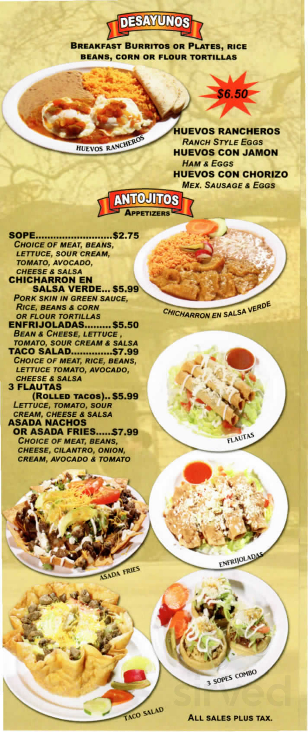 Ricos Tacos El Primo menu in Riverside, California, USA