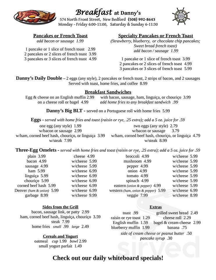 Danny's Seafood / Bar & Grille menu in New Bedford, Massachusetts, USA