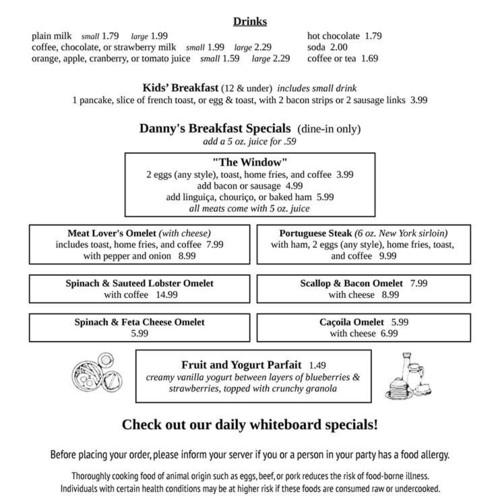 Danny's Seafood / Bar & Grille menu in New Bedford, Massachusetts, USA