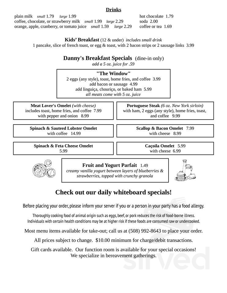 Danny's Seafood / Bar & Grille menu in New Bedford, Massachusetts, USA