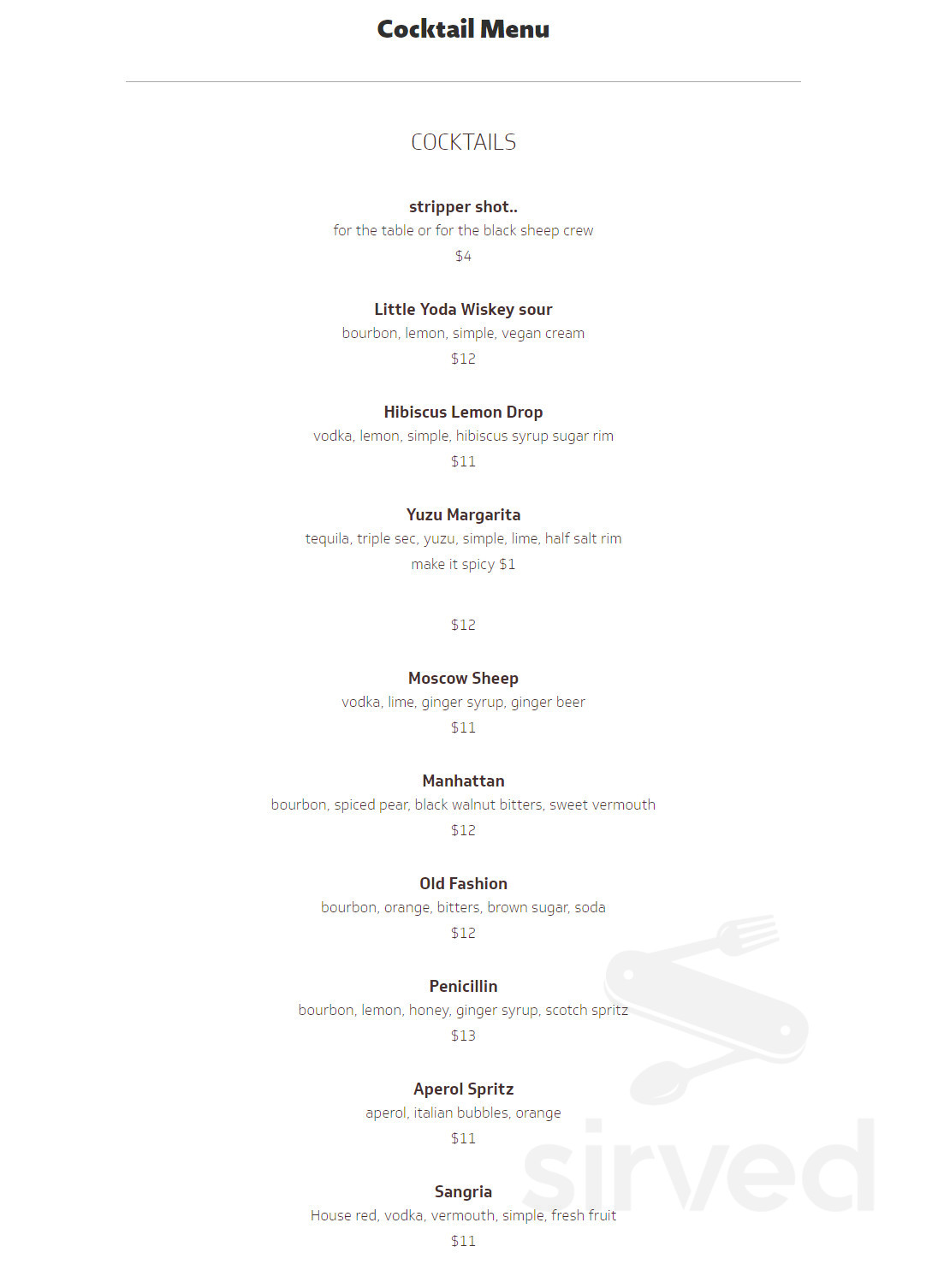 Menu - Santa Barbara CA's The Black Sheep SB Brasserie | Sirved