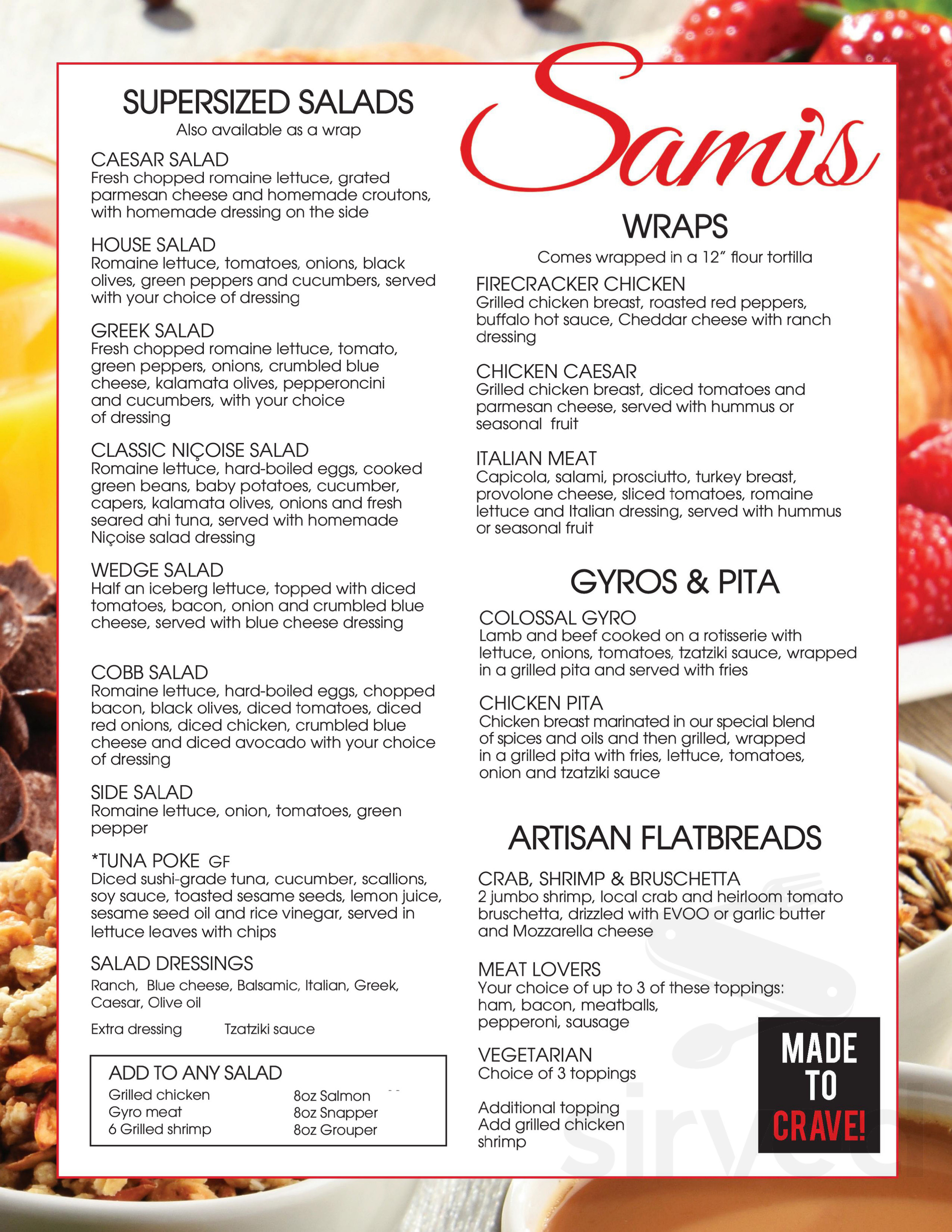 Menu - Marco Island FL's Sami's | Sirved