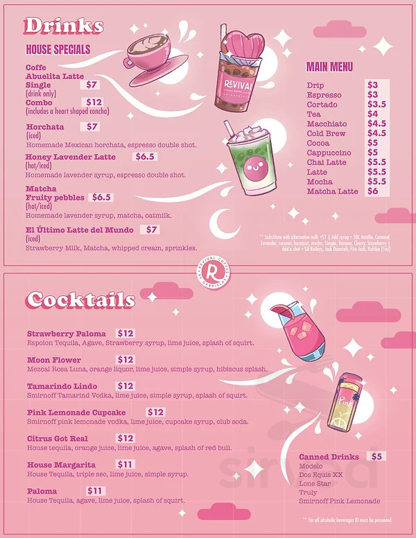 Revival Coffee menu in Austin, Texas, USA