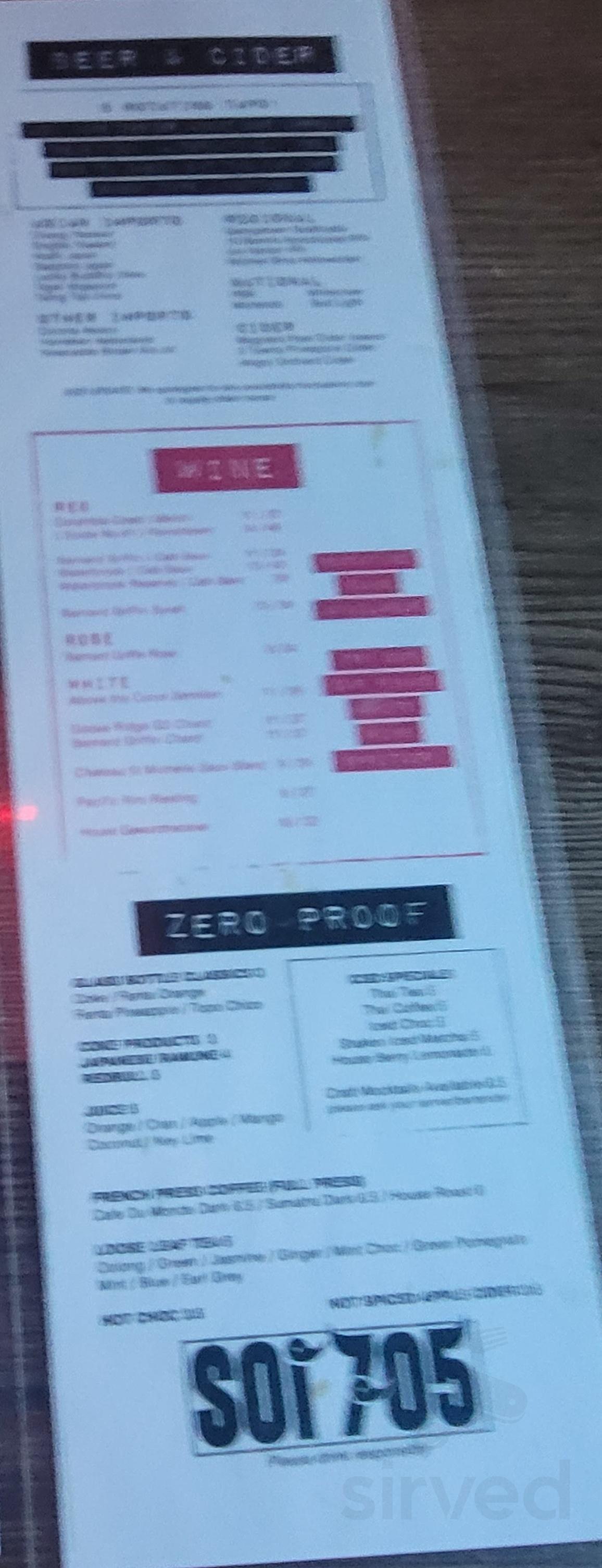 Soi 705 menu in Richland, Washington, USA
