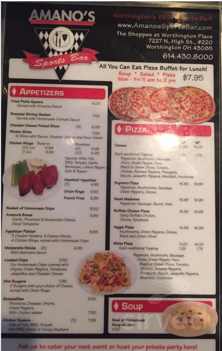 Amano's menu in Worthington, Ohio, USA