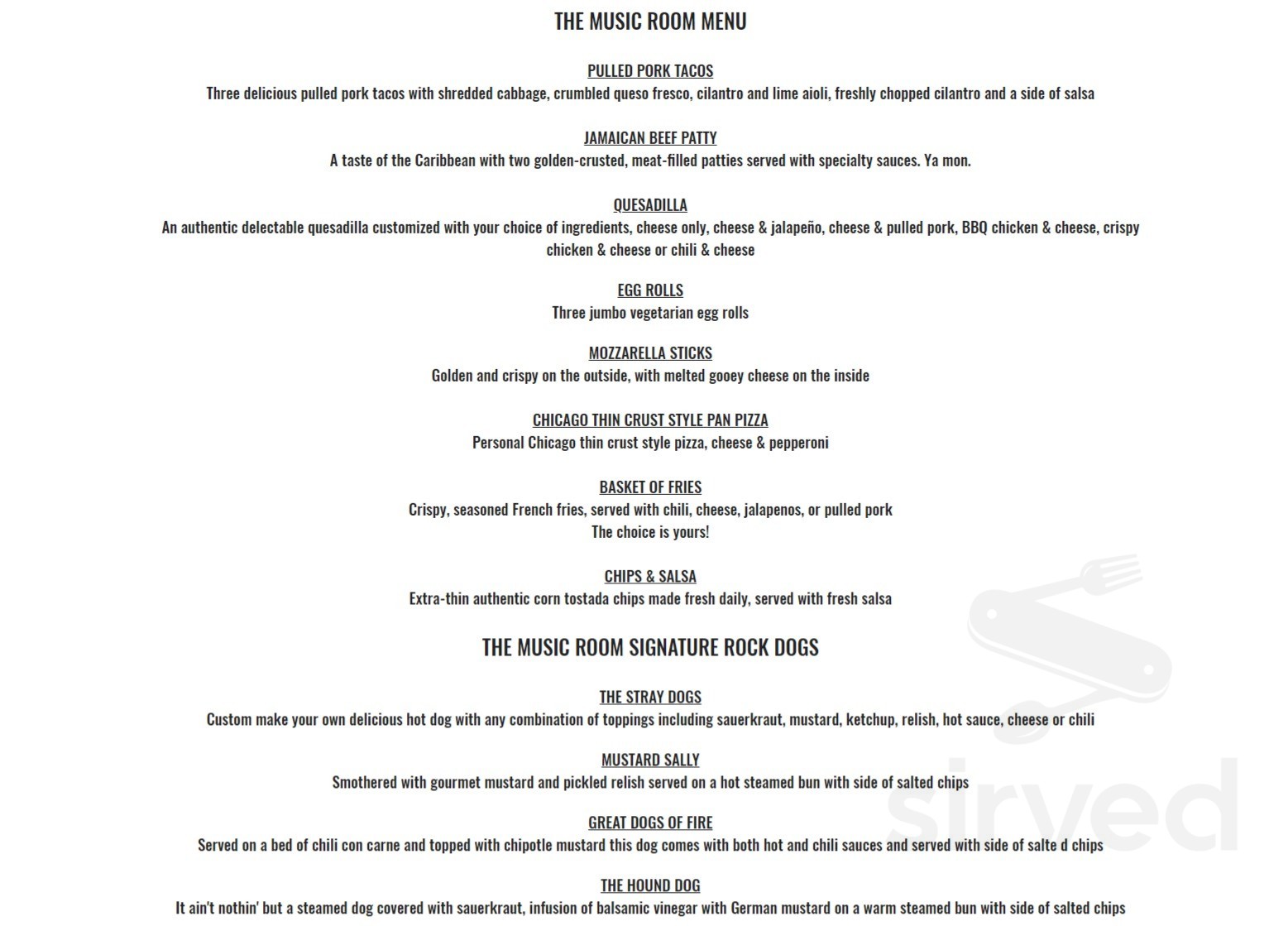 The Music Room Cape Cod menu in West Yarmouth, Massachusetts, USA