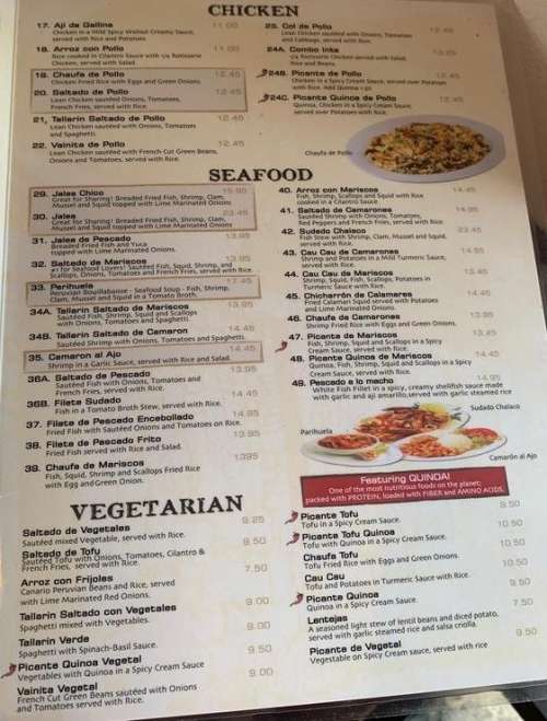El Pollo Inka menu in Lawndale, California, USA