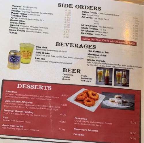 El Pollo Inka menu in Lawndale, California, USA