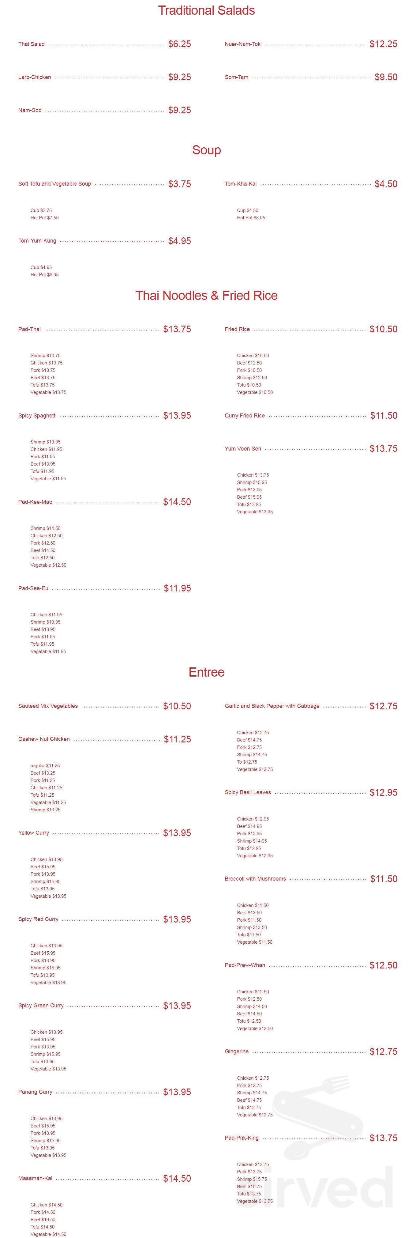 Menu - Chattanooga TN's Sweet Basil Thai Cuisine | Sirved
