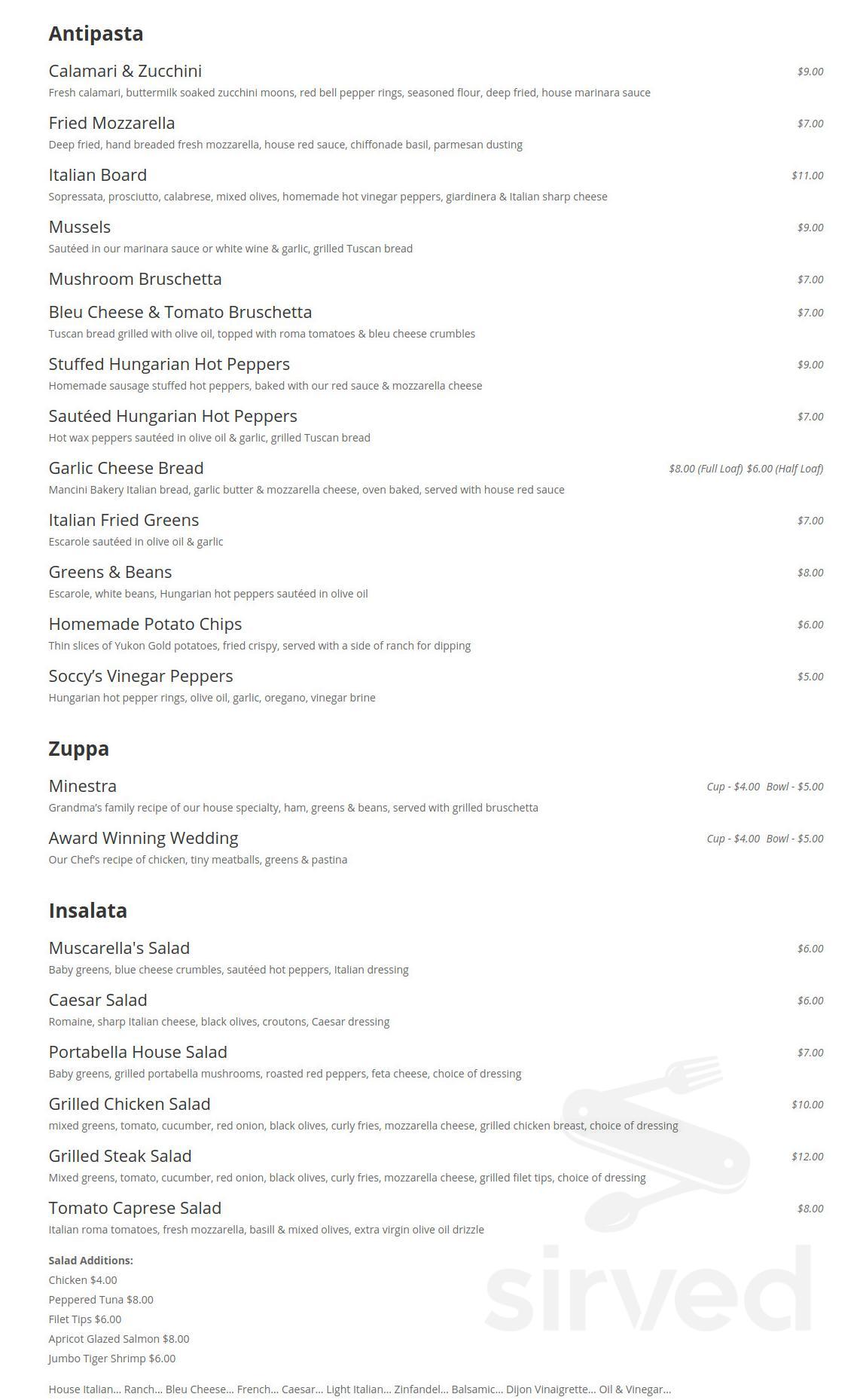 Muscarella's Cafe Italia Menu - Sharpsville, Pennsylvania | Sirved