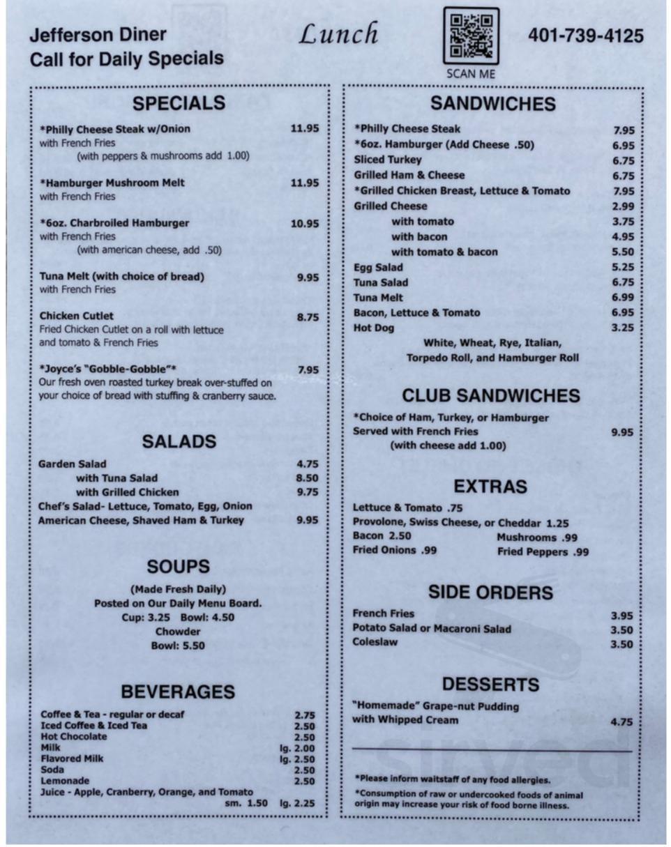 Jefferson Boulevard Diner menu in Warwick, Rhode Island, USA