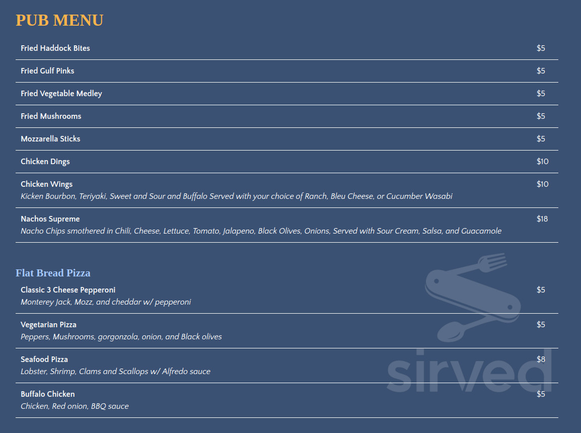 The Carousel Marina / The Whale's Tale & Seafarer's Pub menus in ...