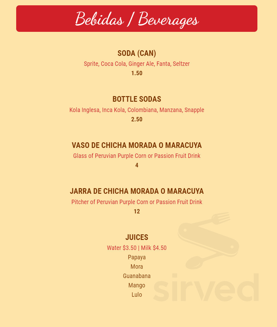 Sabor Peruano menus in Corona, New York, United States