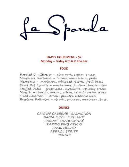 La Sponda menu in Downingtown, Pennsylvania, USA