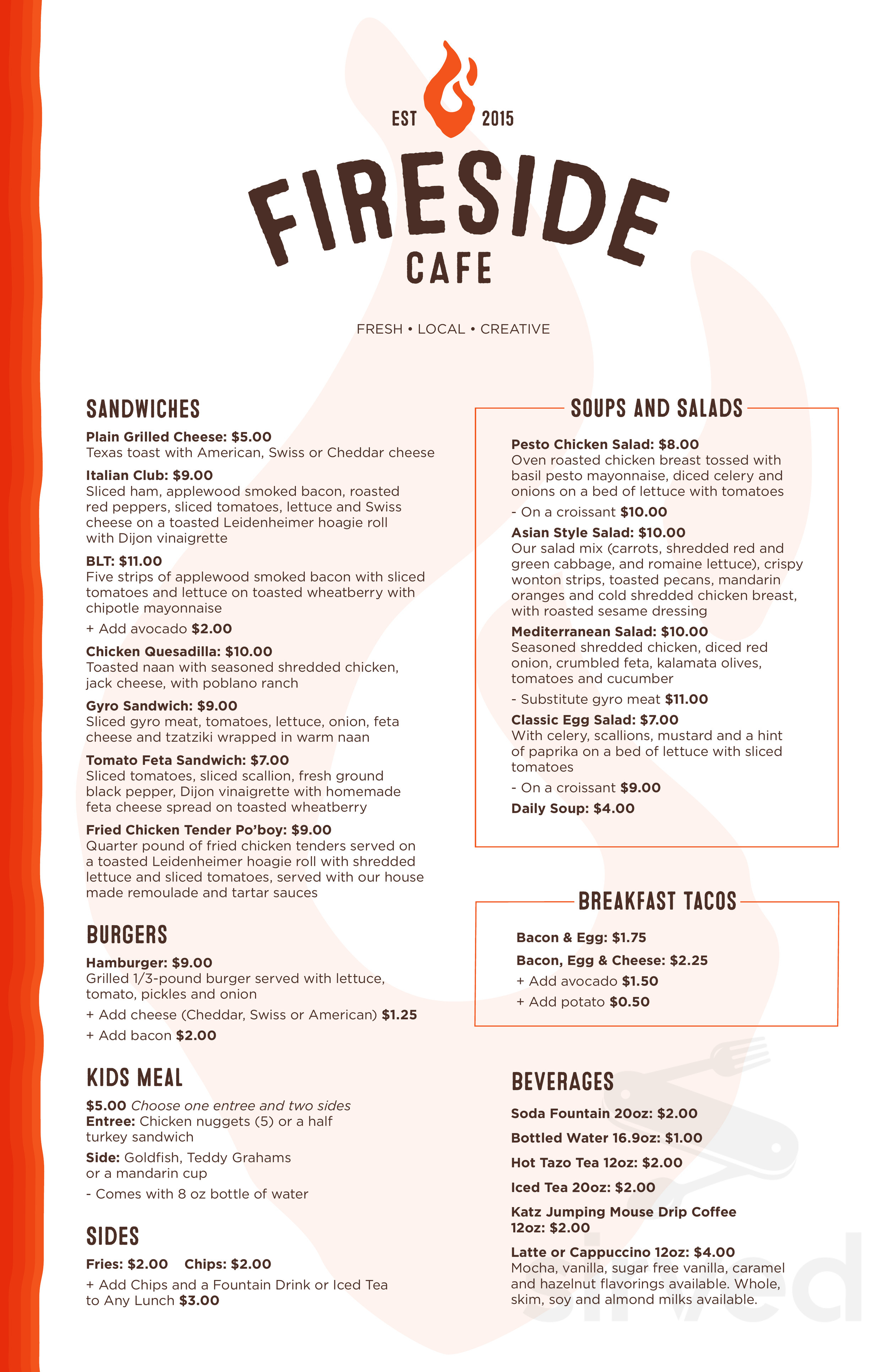 Fireside Cafe menu in Spring, Texas, USA