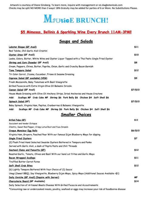 Maurice menu in Onancock, Virginia, USA