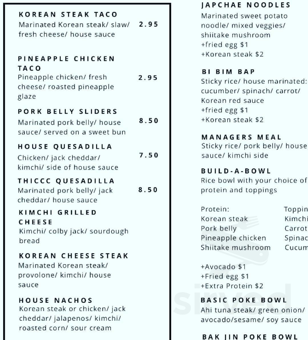 The Green Pineapple menu in Shepherdstown, West Virginia, USA