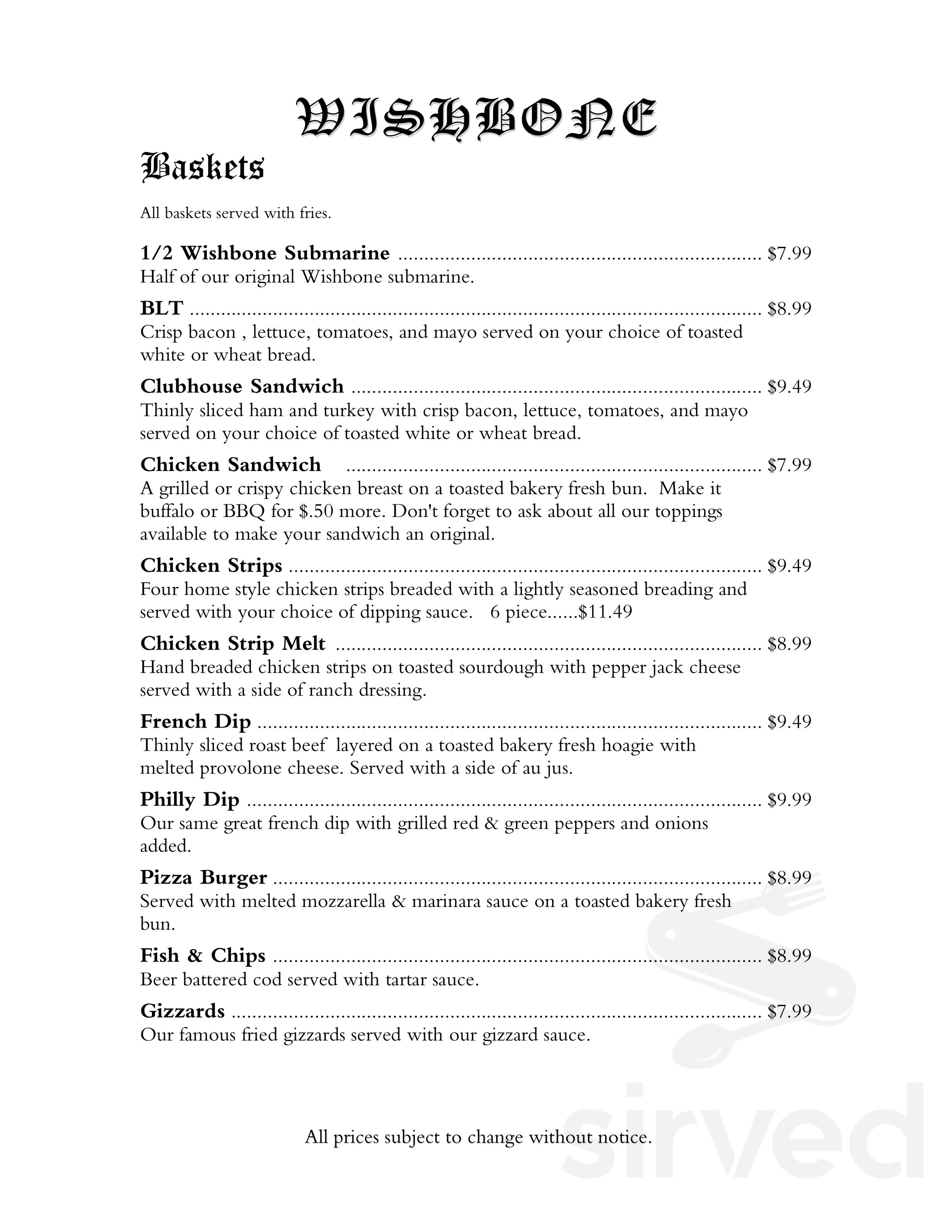 Menu - Waterloo IA's Wishbone | Sirved