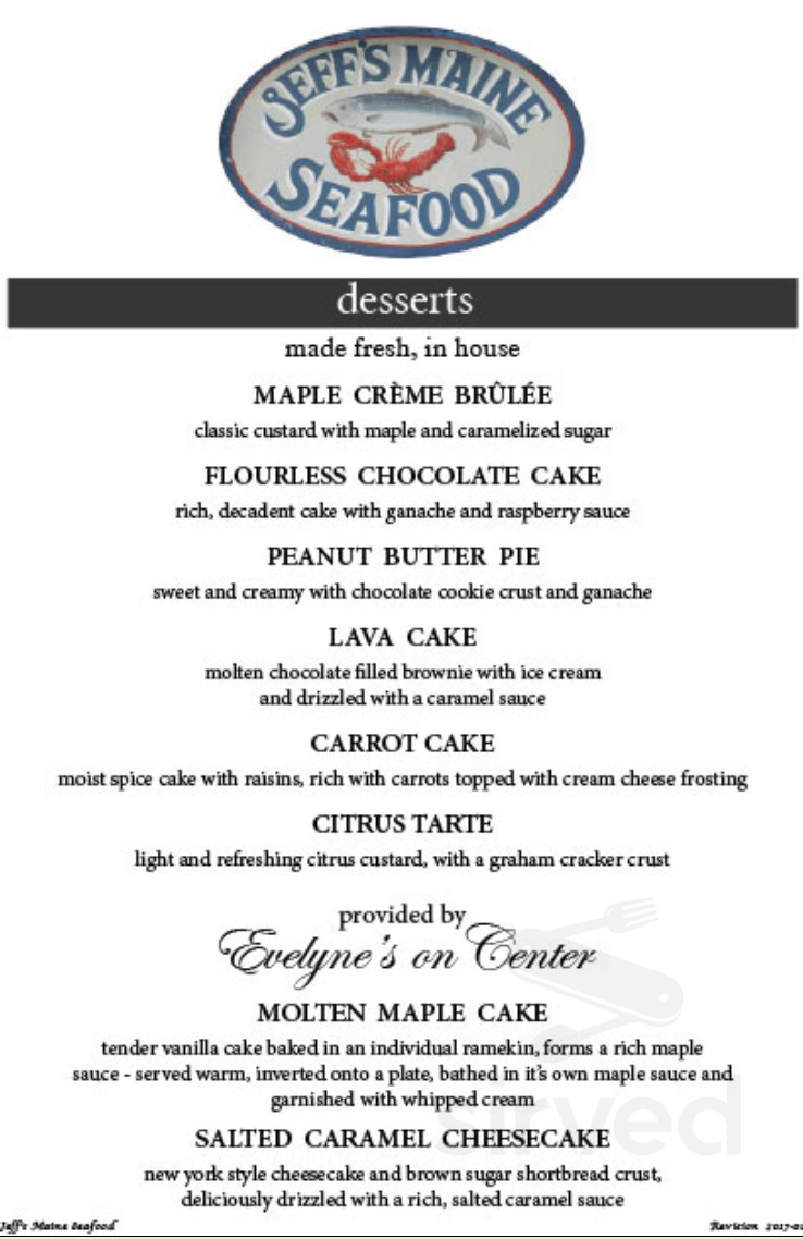 Menu - St Albans City VT's Jeff's Maine Seafood | Sirved