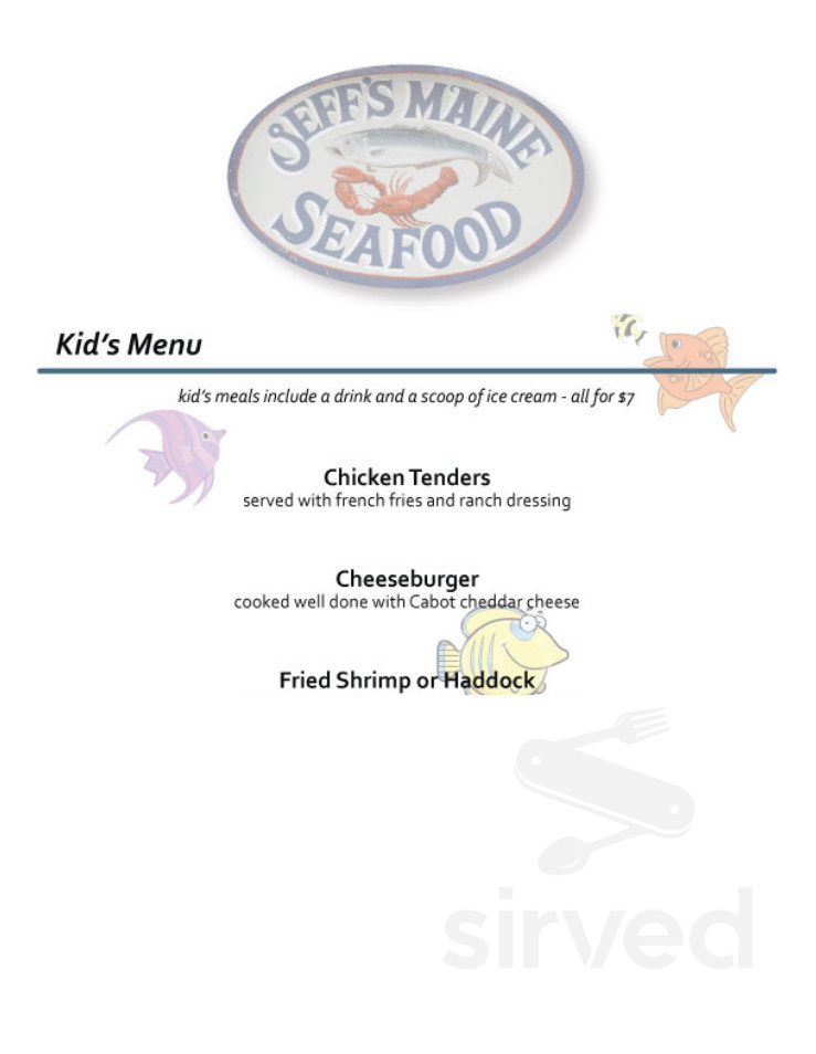 Menu - St Albans City VT's Jeff's Maine Seafood | Sirved