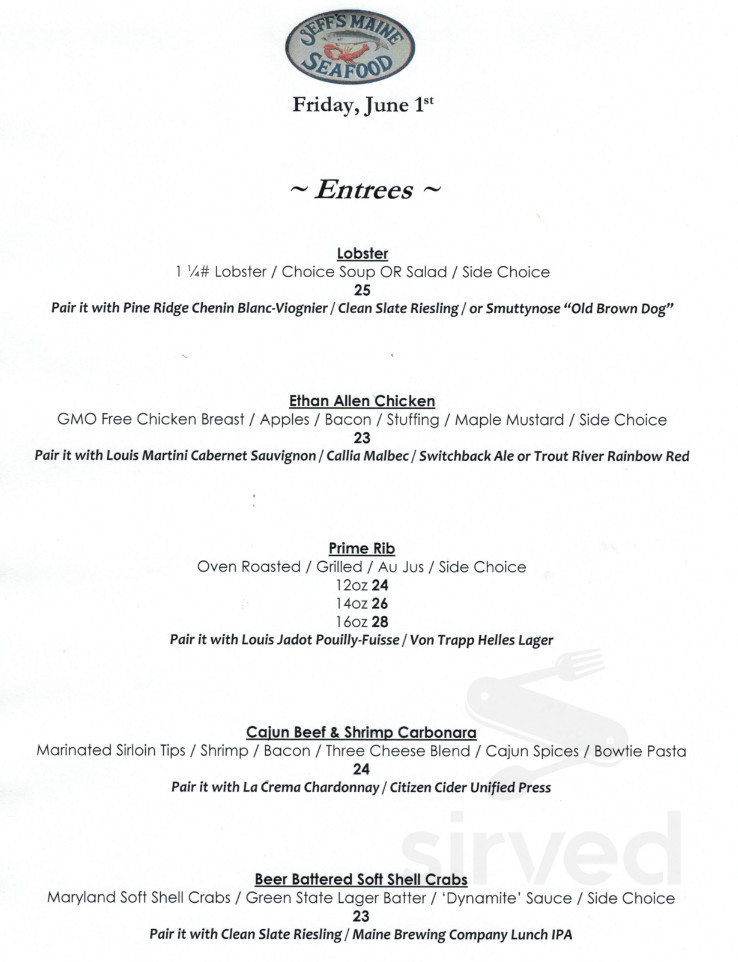 Menu - St Albans City VT's Jeff's Maine Seafood | Sirved