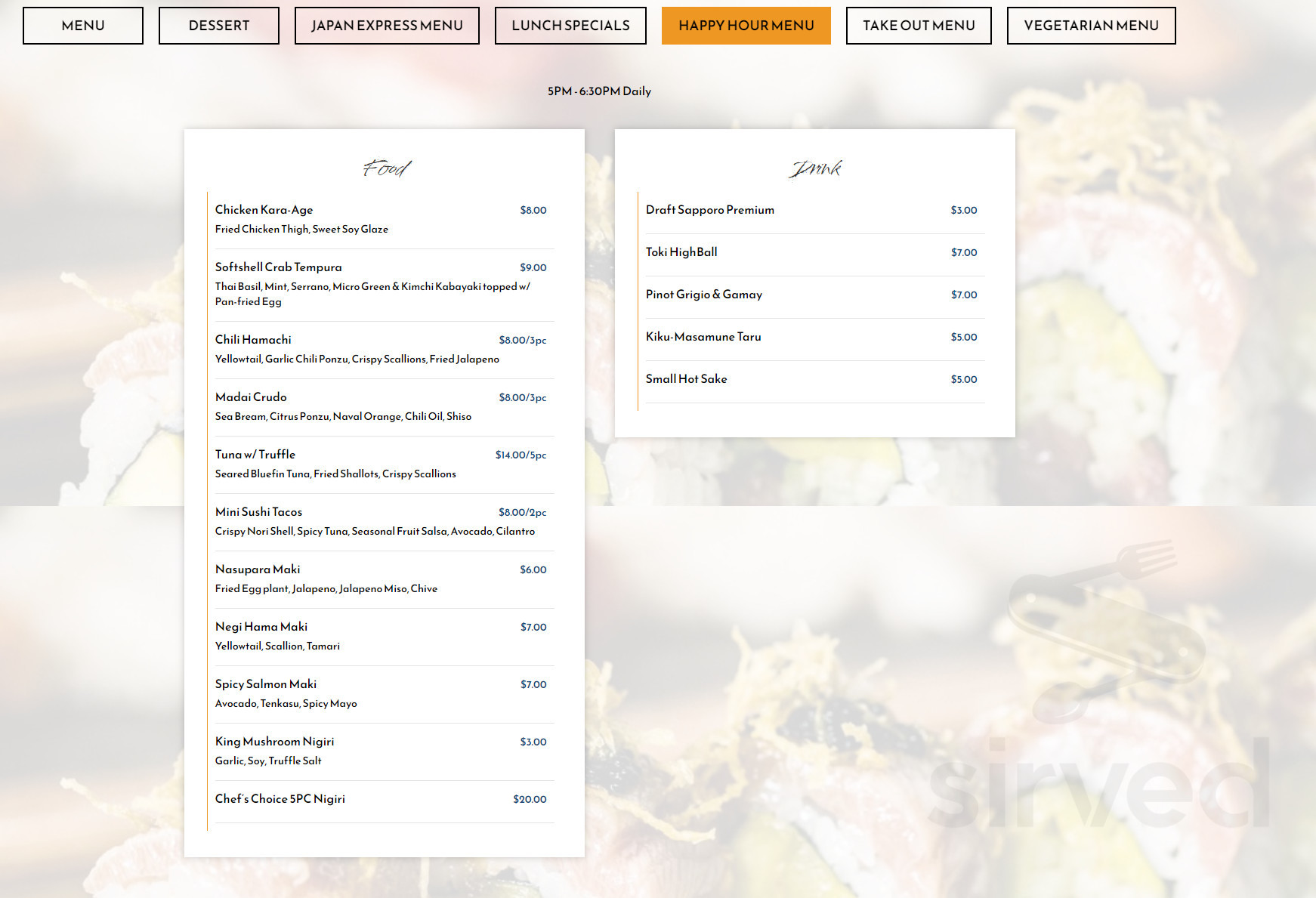 Soto menu in Houston, Texas, USA