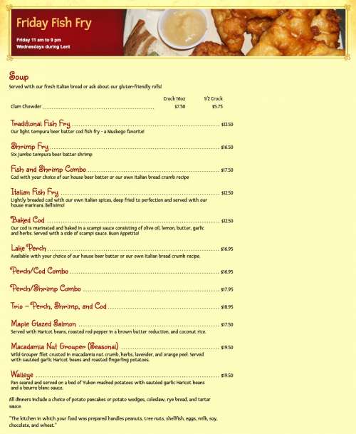 The Gingerbread House menu in Muskego, Wisconsin, USA