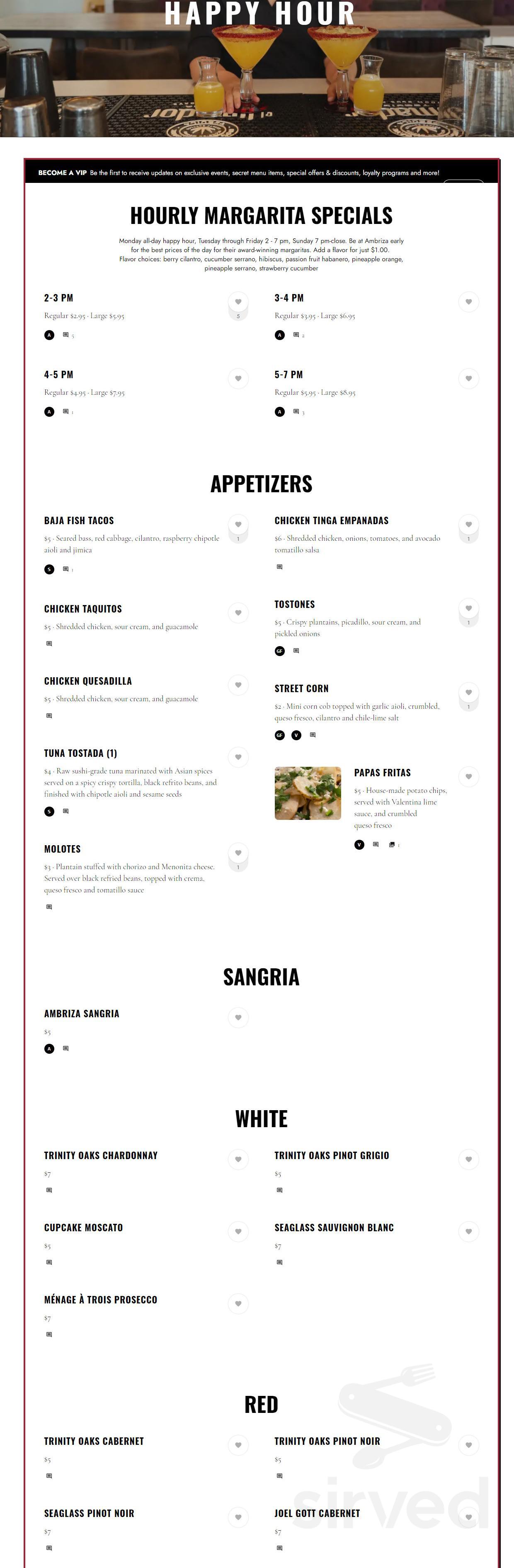 Menu for Ambriza in Katy, TX | Sirved