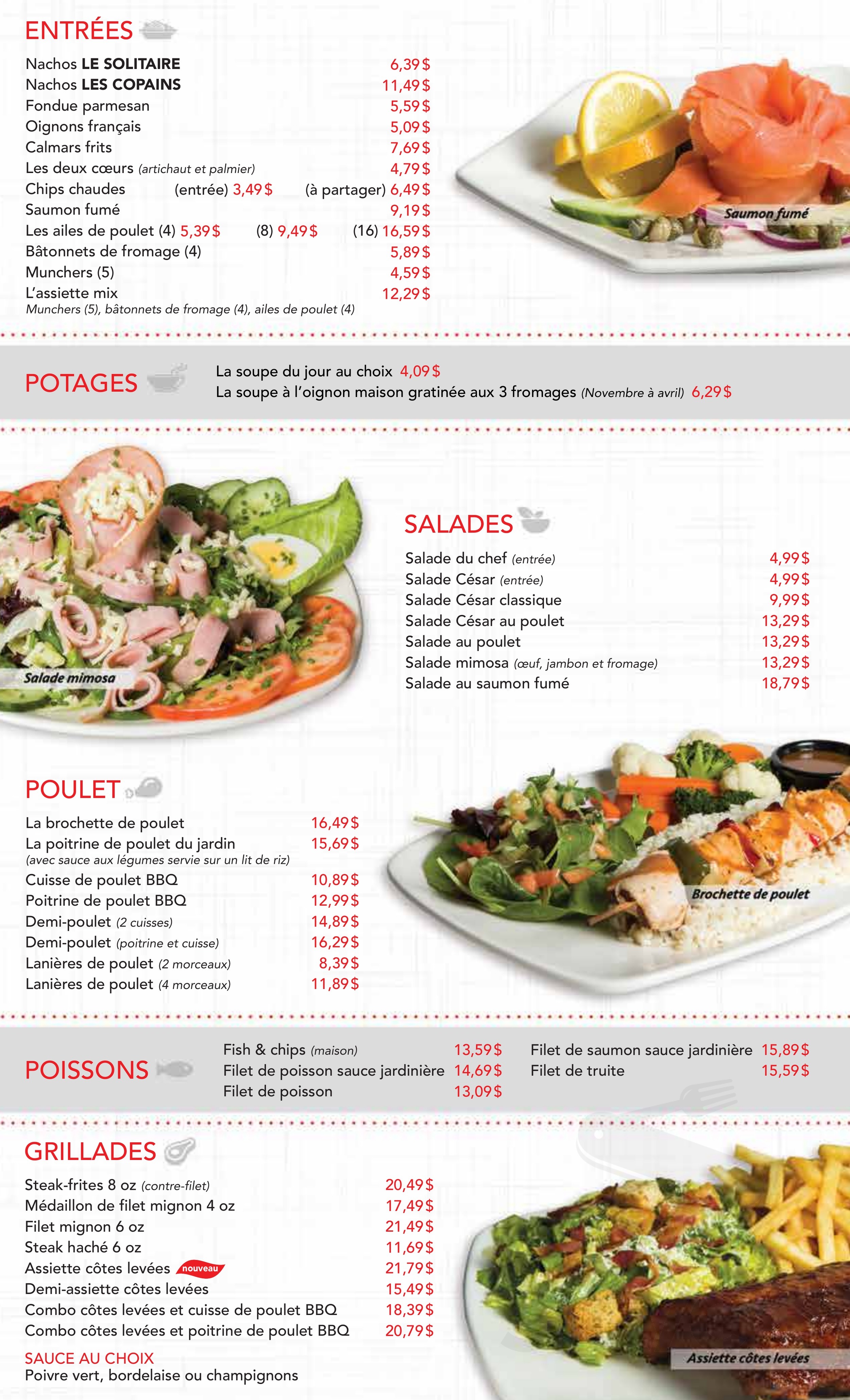 Restaurant Normandin Bernières menu in Saint-Nicolas, Quebec, Canada