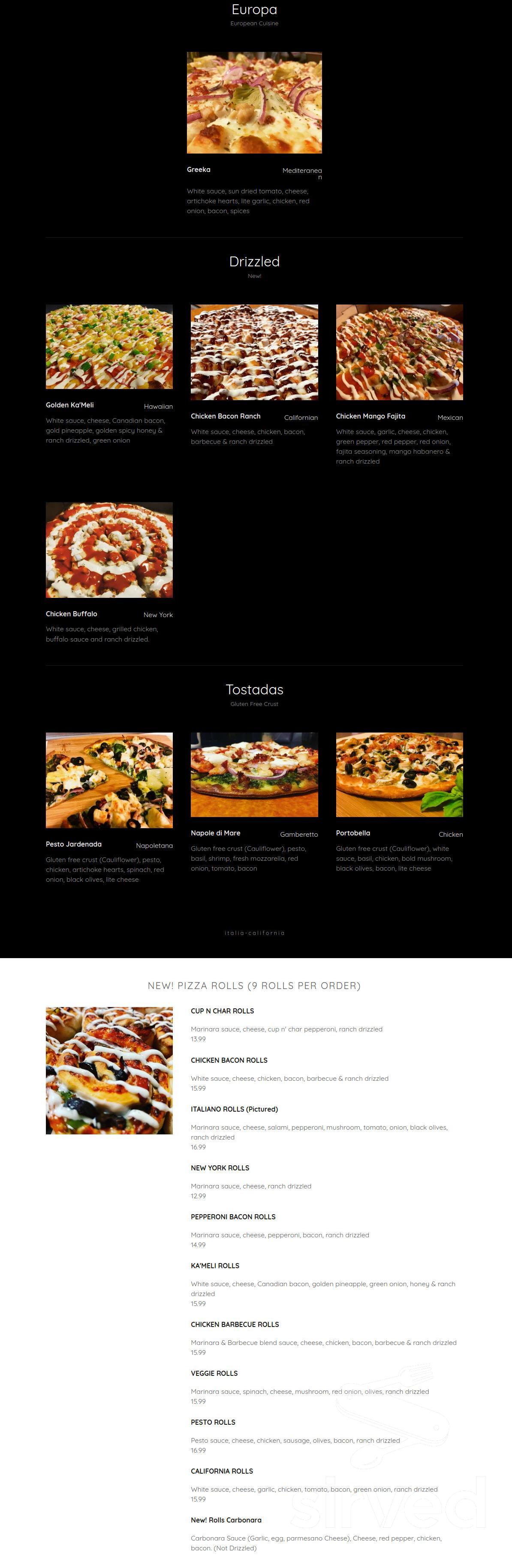 Menu - Ukiah CA's isi's Pizza | Sirved