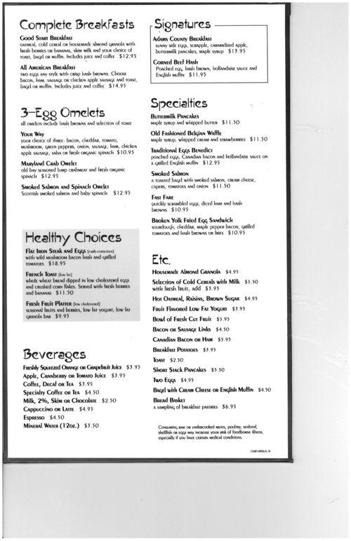 1863 Restaurant menu in Gettysburg, Pennsylvania, USA