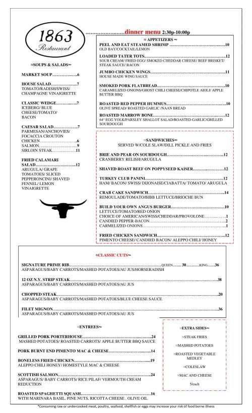 1863 Restaurant menu in Gettysburg, Pennsylvania, USA