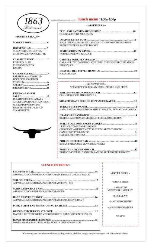 1863 Restaurant menu in Gettysburg, Pennsylvania, USA