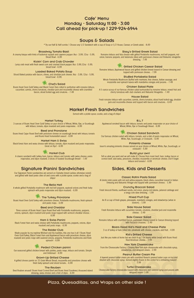 Menu for Little Brother's Bistro & Cafe in Americus, GA | Sirved