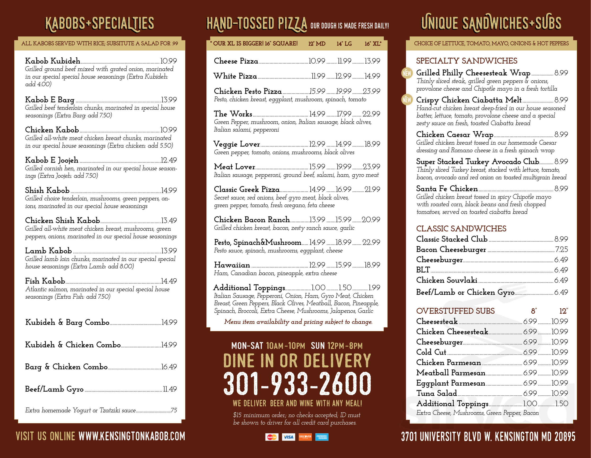 Menu - Kensington MD's Kensington Pizza & Kabob House | Sirved