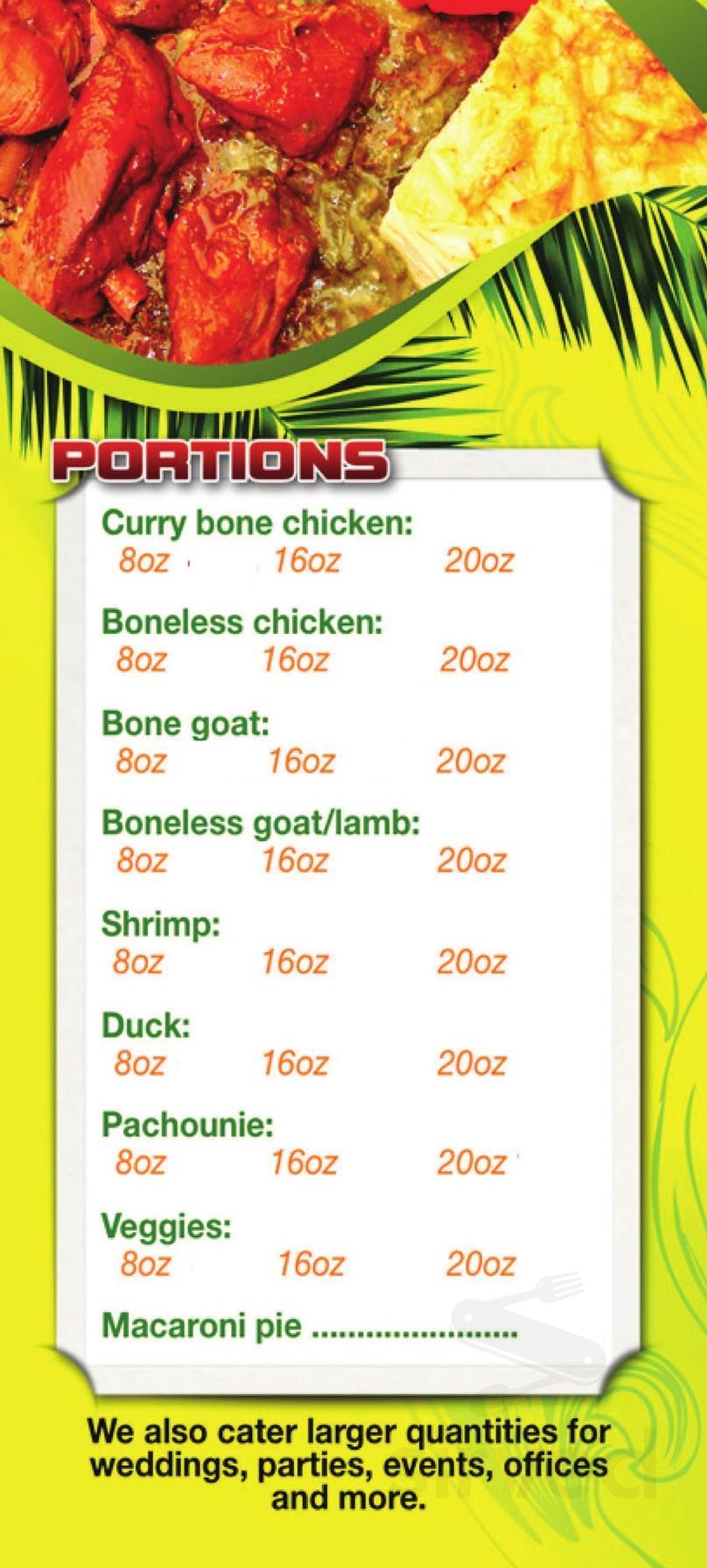 Radica's Hot & Spicy menu in Brampton, Ontario, Canada