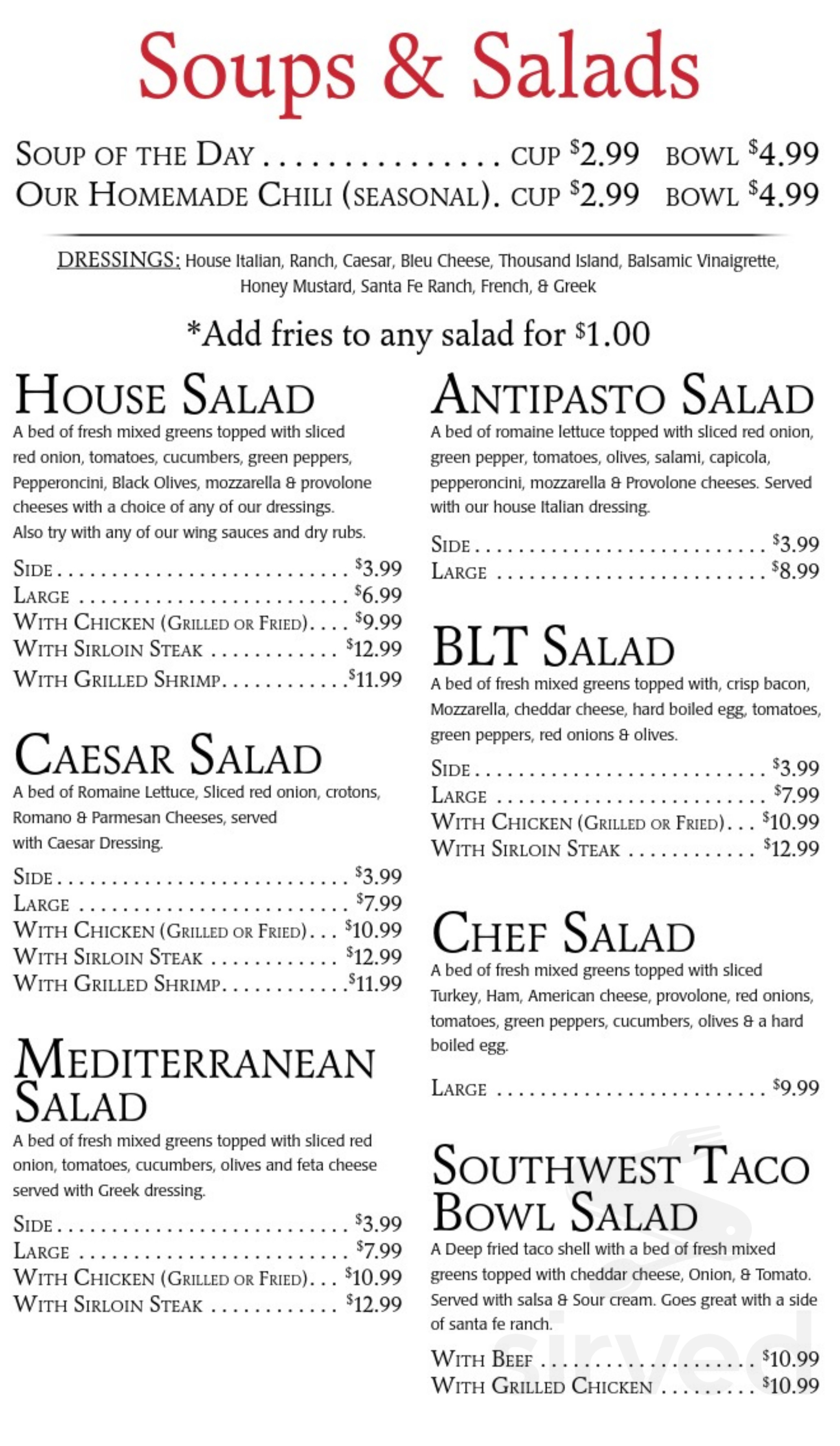 The Last Call Bar and Grill menu in Canonsburg, Pennsylvania, USA